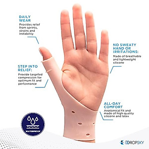 DropSky [4pcs] Gel Wrist Thumb Support Braces Soft Waterproof Breathable, Relief Pain Carpal Tunnel, Arthritis Thumb, Fits Both Hands, Lightweight, Therapy Rubber-Latex, Stabilizer Support (Nude)