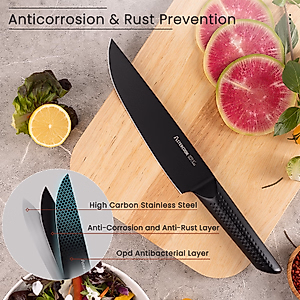 Astercook Knife Set, 21 Pieces Chef Knives Set with Block for Kitchen, German Stainless Steel Handle One-Piece Design Knife Block Sets, Dishwasher Safe, Black