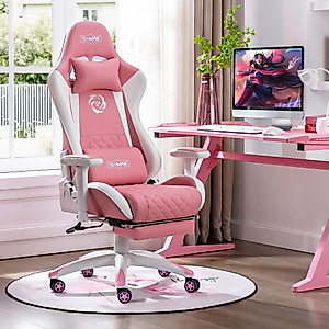 S*MAX Pink Gaming Chair with Footrest Thicken Seat Ergonomic Pink Gamer Chair with 3D Armrest PU Leather Headrest and Lumbar Support High Back Gaming Chair for Girls Pink and White