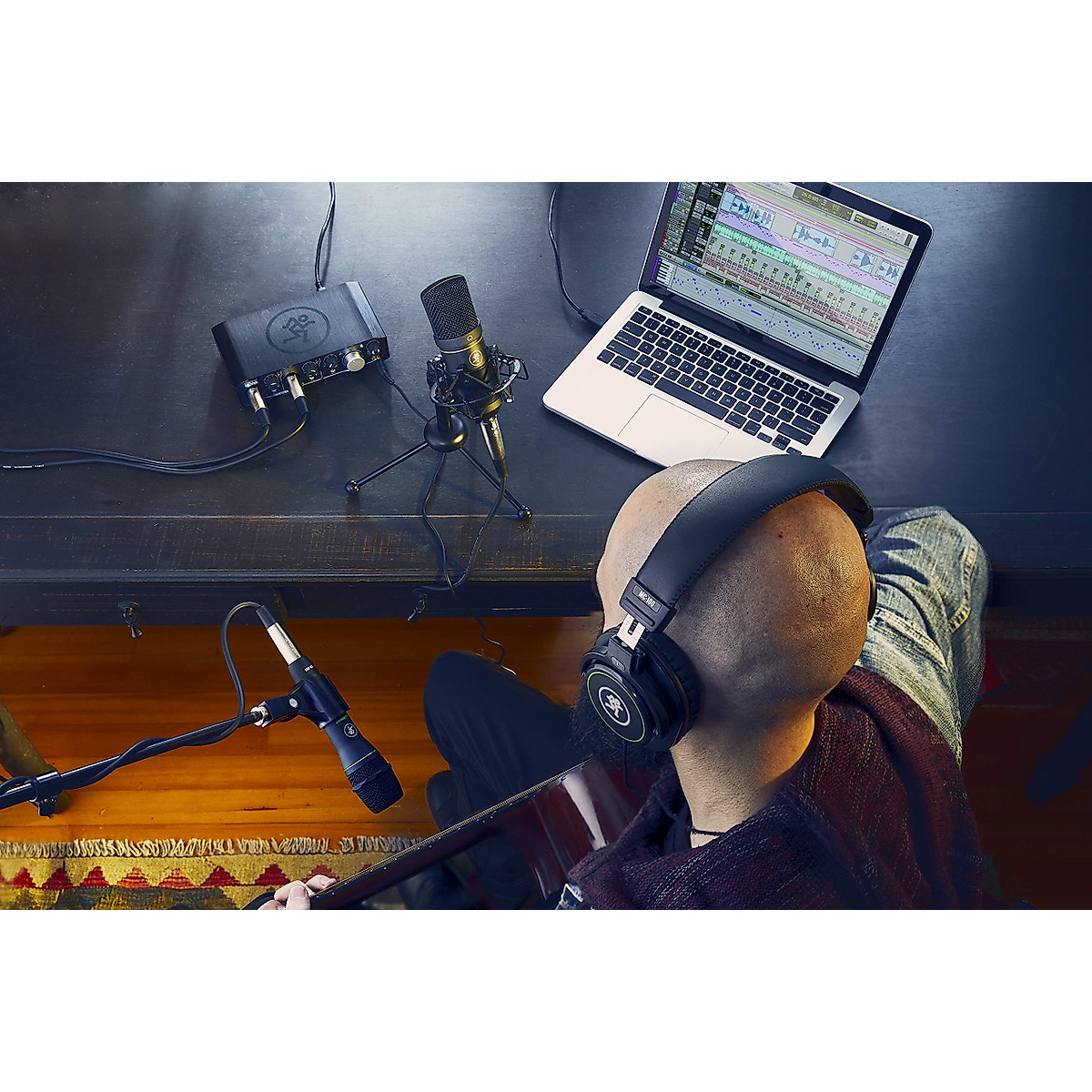 Mackie Producer Bundle with Onyx Producer interface, EM89D dynamic mic, EM91C condenser mic and MC-100 headphones.