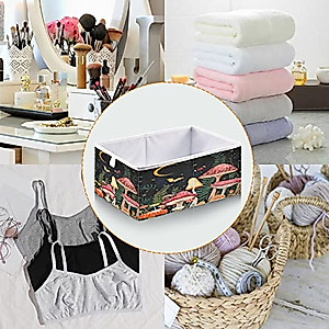 Night Mushroom Art Cube Storage Bin, Collapsible Storage Box Bins with Cubes, Foldable Fabric Baskets Bins for Shelf,Closet Cabinet,Home Organization, 11.02 x 11.02 x 11.02 inch