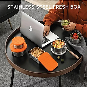 Anas 4-Pack of Round Food Containers - Stainless Steel, Locking Silicone Lids, Compact Stackable, Leak Proof, Dishwasher Safe. Great for Snacks, Lunch, Work, School, Travel, Bento Box