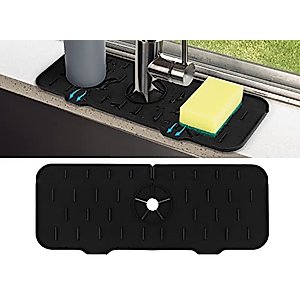 Kitchen Sink Splash Guard - Silicone Faucet Handle Drip Catcher Tray, Dish Soap Dispenser and Sponge Holder Mat Behind Faucet, Kitchen Guard Gadgets Sink Accessories for Kitchen Counter and Bathroom