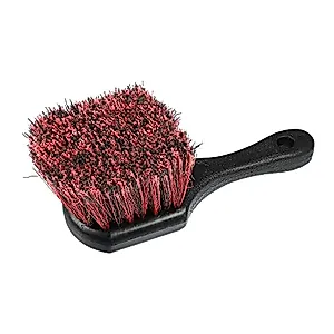 X AUTOHAUX Short Handle Wheel Tire Brush Soft Bristle Car Wash Brush for Car Tire Cleaning Dirt Road Grime Black Red