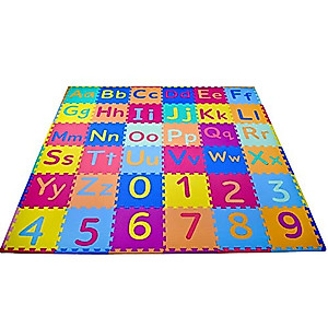 KC Cubs Soft & Safe Non-Toxic Children’s Interlocking Multicolor Exercise Puzzle Educational ABC Alphabet EVA Play Foam Mat for Kid’s Floor & Baby Nursery Room, 36 Tiles, 9 Colors, 54 Borders (EVA003)