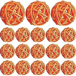 Qingbei Rina 18 PCS Decorative Balls,Orange Rattan Balls,1.6-2.4 Inch Wicker Balls,Decorative Orbs Spheres for Centerpiece Bowl Vase Filler,Spring Home Wedding Easter Decor,Gifts for Mom