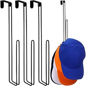 Yaocom 4 Pcs Over The Door Hat Rack 12 x 2 Inch Hat Organizer for Baseball Caps Over Door Baseball Cap Organizer Baseball Hat Storage Organizer Space Saving Hat Rack Hat Holder for Door (Black)