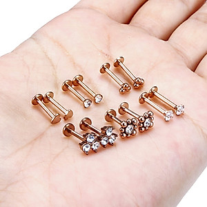 Dyknasz 16G Tragus Piecing Jewelry Flat Back Earrings for Women Surgical Stainless Steel Medusa Labret Monroe Lip Ring Studs Cartilage Helix Conch Earring Stud Rose Gold