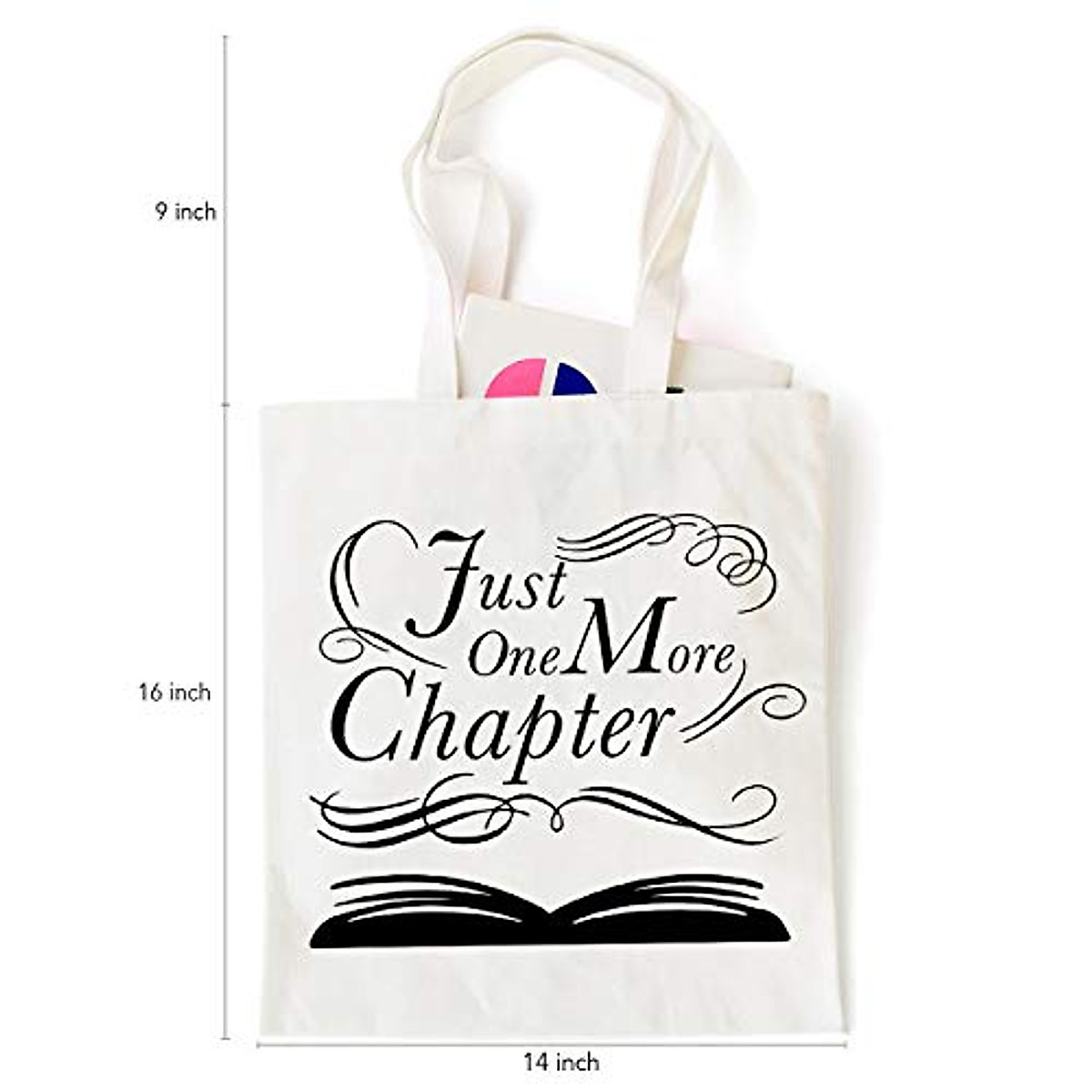 Ihopes Just One More Chapter Reusable Tote Bag | Funny Bookworm Library Canvas Tote Bag School Bag Book Lovers Gift for Teens Men Women Friends Kids