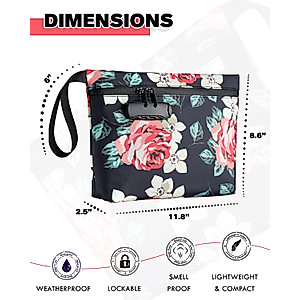 SafeDeluxe Smell Proof Bag with Combination Lock 11.5'' x 8.6'' Odor Proof Container Carbon Lining Smoking Tobacco Pipe Pouch, Odorless Durable Medicine Organizer Cases (Flower)