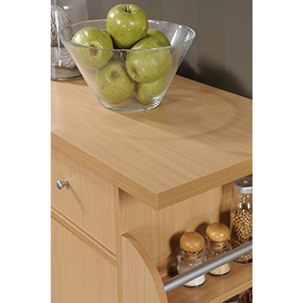 Hodedah Import Kitchen Island with Spice Rack and Towel Rack, Beech