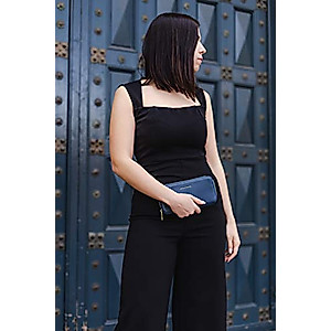 SERMAN BRANDS Women's Classic Clutch Wallets for Women RFID Blocking. Blue Purse Card Wallet w. Phone Holder (Prestige)