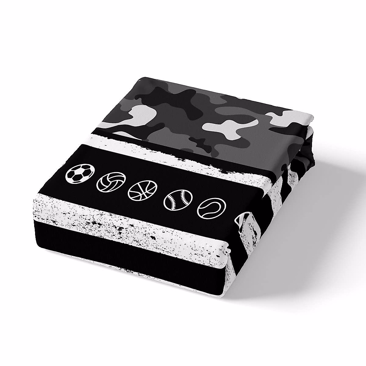 Feelyou Black Camo Bed Sheet Set Camouflage Bedding Set Military Style Fitted Sheet Baseball Football Flat Sheet for Kids Boys Girls Adults Full Size with 2 Pillow Case