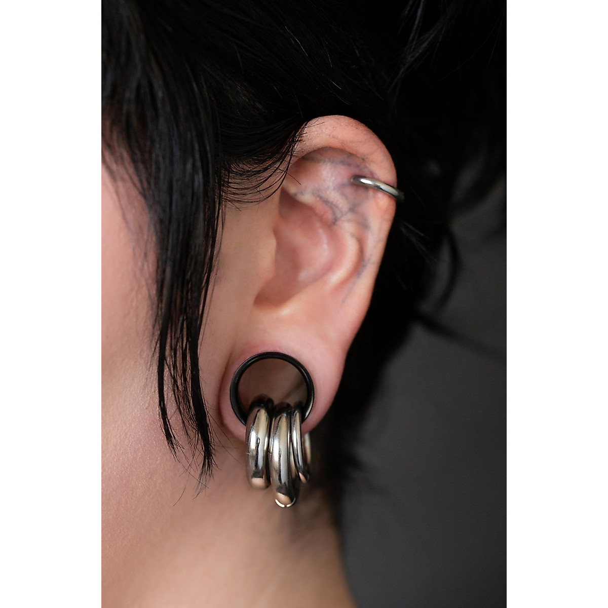 Pierced Owl Black Double Flared Tunnel Plugs in 316L Surgical Steel with Titanium IP, Sold as a Pair (25mm (1"))