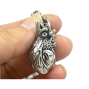 Pearlina Anatomical Heart Necklace Man or Woman 3D Pendant Oxidized Antique-Finish Stainless Steel, 24"