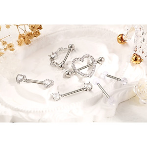 Shakalaka Surgical Steel Nipple Rings Body Piercing Jewelry for Women with Cute Heart 14g Silver