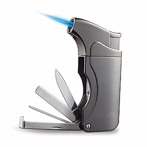 Urgrette 4 in 1 Pipe Lighter Butane Torch Lighter Refillable Jet Flame Lighter with 4 Pipe Cleaner Tools Multifunctional Gas Lighter for Camping Grill Fireplace Candle (Gas Not Included)