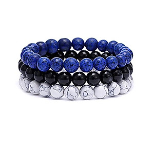 BOMAIL 3PCS Semi-Precious Gemstone Bracelet - Healing Crystal Stone Beaded Bracelets for Women Men 8mm Round Beaded Stretch Bracelets Unisex Stress Relief Yoga Bracelets Gifts