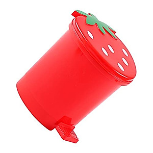 Toddmomy 1PCS Mini Desktop Trash Can with Swing Lid,Cute Strawberry Rubbish Bin Tiny Trash Can Countertop Garbage Can for Desk Car Office Kitchen,Red