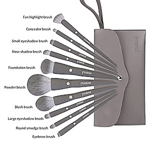 MSQ Make Up Brushes 10Pcs Makeup Brush Set Foundation Brush Blending Brush Synthetic Hair Powder Brushes Fan Brushes Eyeshadow Brushes Eye Brushes Set with Bag (Grey)