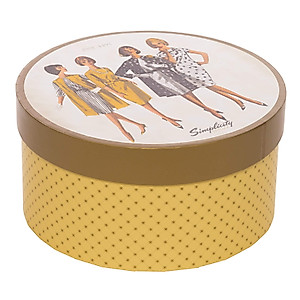 Simplicity Vintage Fashion 1960's Round Sewing Storage Box, 7.25'' W x 7.25'' L x 3.75'' H