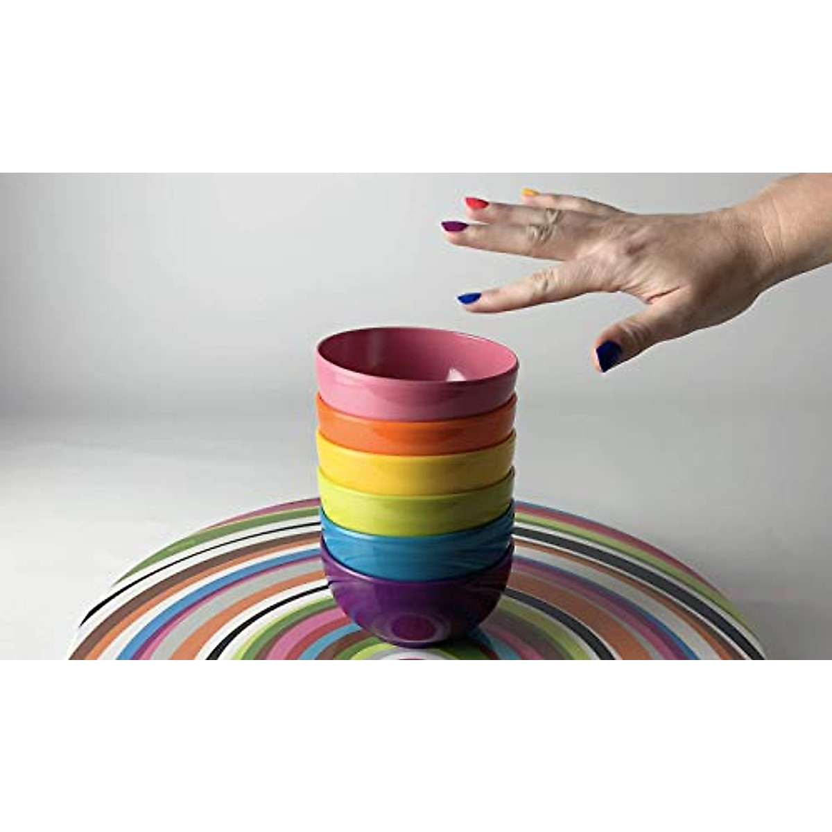 French Bull Melamine Mini Bowls for Snacks, Side Dishes, Dessert, Dipping Sauces or Ice Cream - Colorful Assorted Set of 6-10 ounce - 4" Bowls - Solid Color