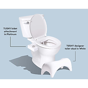 TUSHY Classic 3.0 Bidet Toilet Seat Attachment - A Non-Electric Self Cleaning Water Sprayer with Adjustable Water Pressure Nozzle, Angle Control (Classic 3.0, White/Platinum + Relaxed Ottoman)
