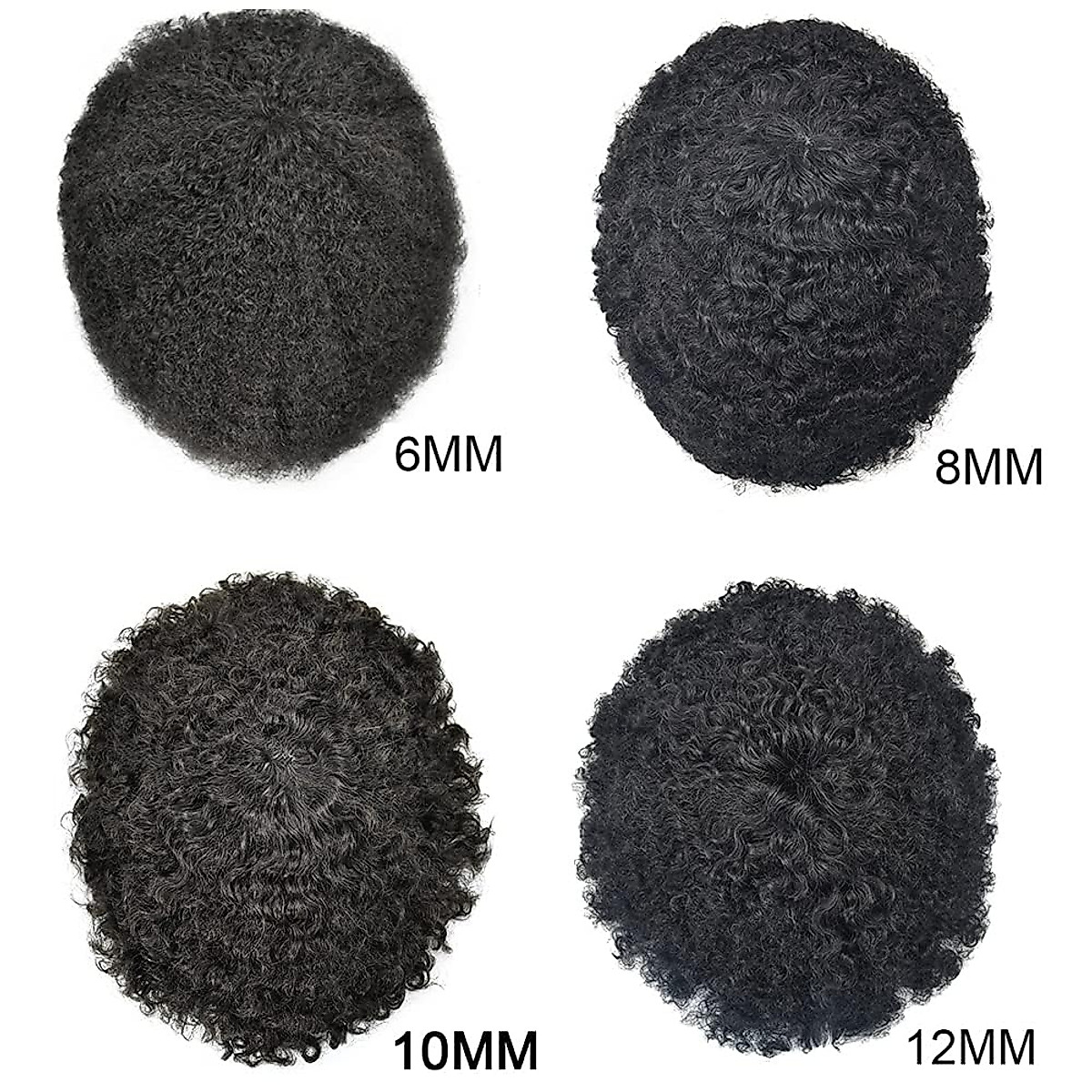 Hair Units for Black Men Afro Toupee for Black Men Kinky Curly Human Hair Piece Replacement African American Afro Wavy Men Toupee Hairpiece Thin Skin Men Hair System(8"X10", #1Jet Black-8mm Wave Curl)
