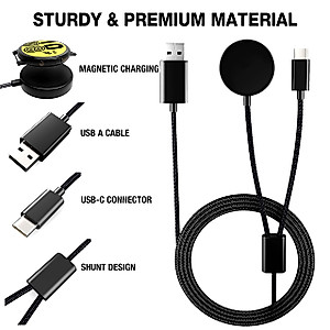 Galaxy Watch 6 Charger Compatible with Samsung Galaxy Watch 6/6 Classic/5/4/3/Active, USB C Charging Cable for Galaxy S23/S22/S21/S20/S10/Note 20/10/9/Buds, 2 in 1 4FT Wireless Charger Dock Cord