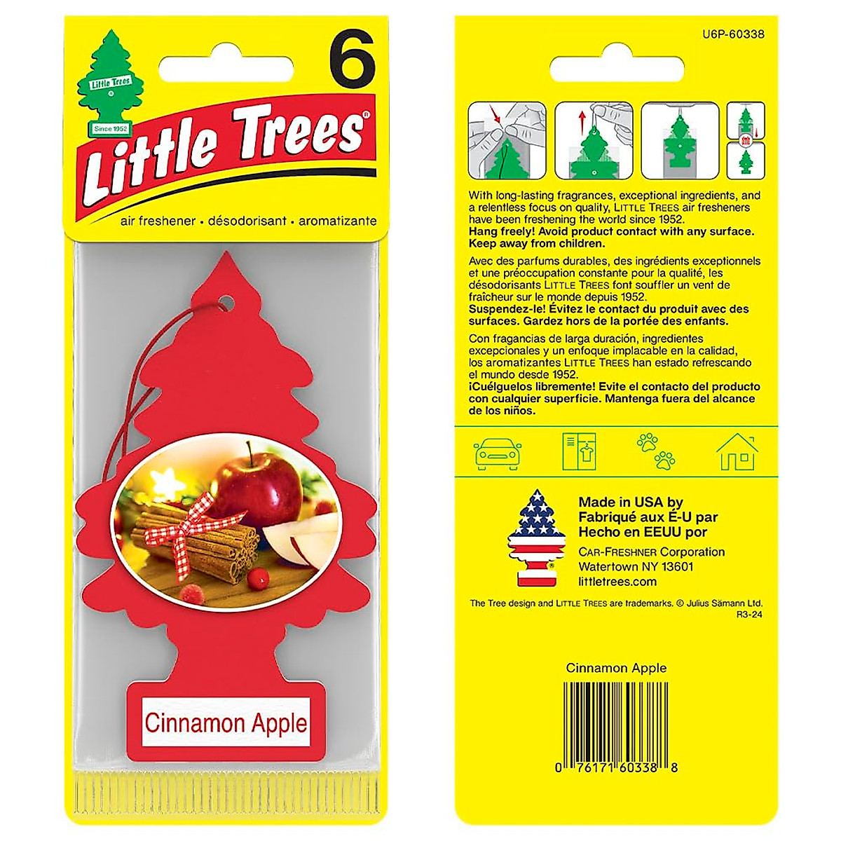 LITTLE TREES Air Fresheners Car Air Freshener. Hanging Tree Provides Long Lasting Scent for Auto or Home. Cinnamon Apple, 24 Air Fresheners