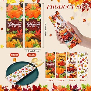 Containlol 100 Pack Fall Thanksgiving Silverware Bags Disposable Thankful Kraft Paper Cutlery Bags Autumn Utensil Holders Rustic Kitchen Decor Table Decorations for Harvest Party Supplies