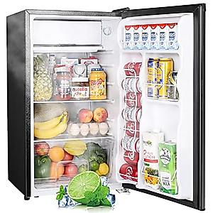 Upstreman 3.2 Cu.Ft Mini Fridge with Freezer, Single Door Mini Fridge, Adjustable Thermostat, Mini Refrigerator for Dorm, Office, Bedroom, Black-BR321