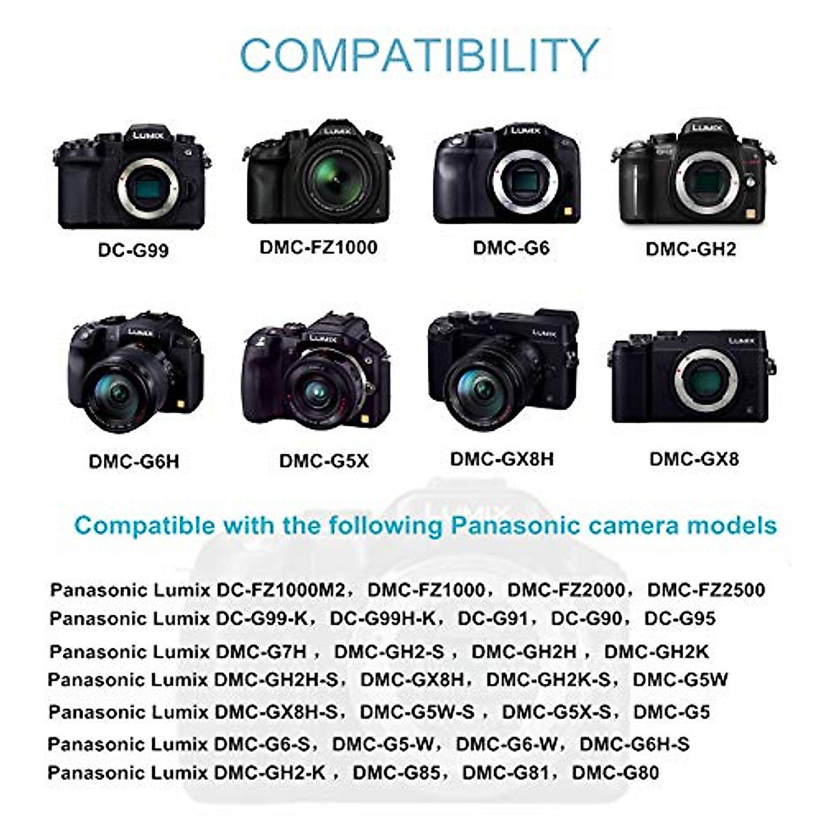 Kimaru DMW-DCC8 DC Coupler DMW-AC10 DMW-AC8 AC Power Adapter DMW-BLC12 Dummy Battery Kit for Panasonic Lumix DMC-GH2 G5 G6 G7 G80 G81 G85 G5X GX8 FZ300 FZ1000 FZ2500 DC-G90 G95 G99 Cameras.