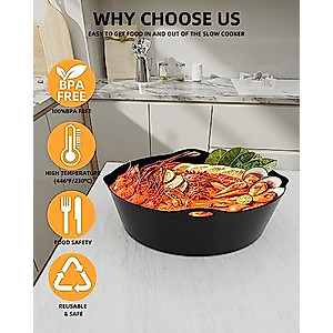 Ziimlpo Silicone Slow Cooker Liners Divider for 7-8 Quart Oval Crockpot, Reusable and Leak-proof Slow Cooker Divider Liner, BPA Free (Black）