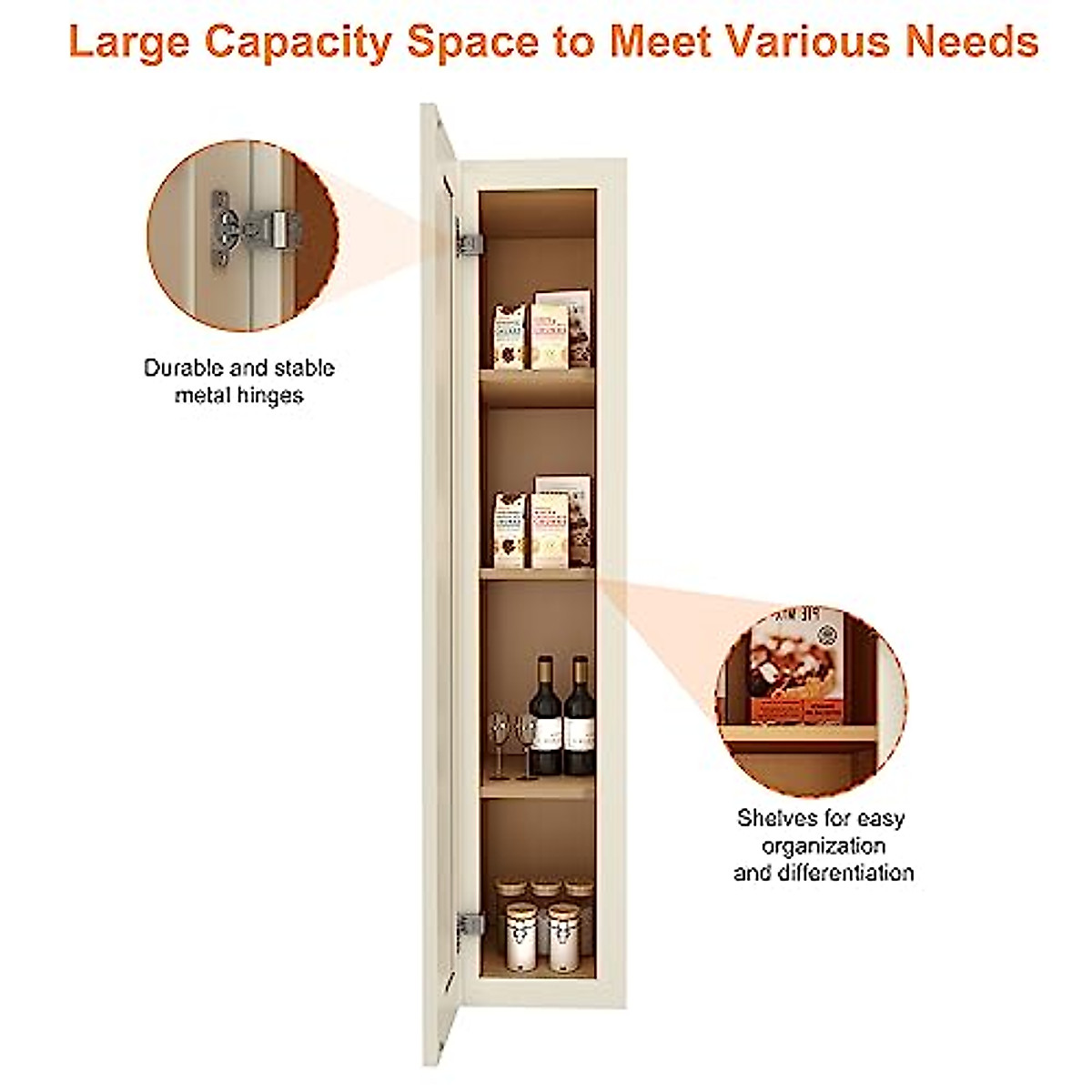 LOVMOR Kitchen Wall Cabinet & Cupboard, Medicine Cabinet,Bathroom Cabinet Wall Mounted with Doors and Shelves, 12" D*9" W*42" H, Shaker Antique White