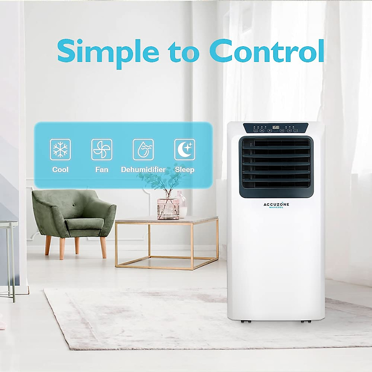ACCUZONE Maxicool 11,000 BTU (SACC 6,000 BTU) Portable Air Conditioner 3-in-1 AC Portable, Dehumidifier, Fan for Rooms up to 350Sq ft.