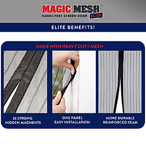 Magic Mesh Elite- More Durable Magnetic Screen Door, Reinforced Seam, Strong & Hidden Magnets- Keeps Bugs Out, Fits Single Doors up to 39"x83"