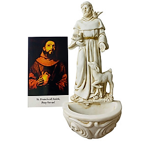 Westmon Works Saint Francis of Assisi Water Font and Holy Card Polyresin Religious Decor, 6.5 Inch Multicolor