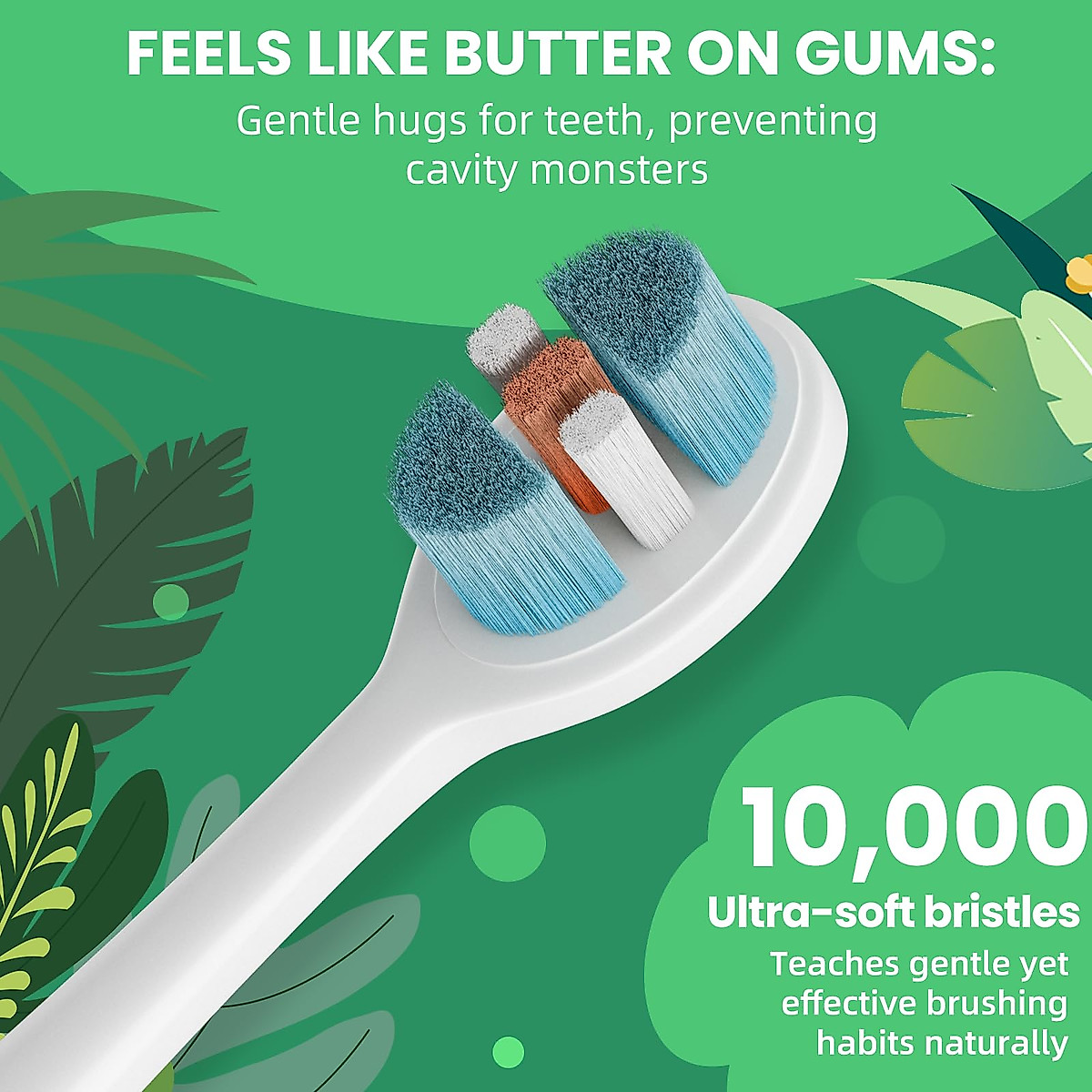 ZMRZ Kids Manual Toothbrush, Extra Soft Bristle Toddler Toothbrush with 10000 Bristles, Kids Travel Toothbrush Designed for Delicate Teeth & Gums for Children 2-7 Years (Green)