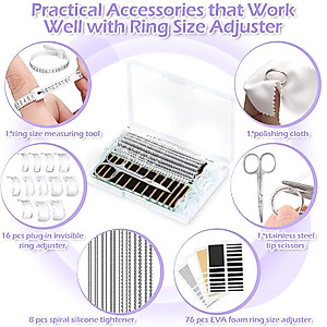 100 Pcs Ring Size Adjuster with Ring Size Measuring Tool for Loose Rings, Plug-in Invisible Ring Spiral Silicone Tightener EVA Foam Ring Size Adjuster Set with Polishing Cloth Fit Any Rings Sizes.