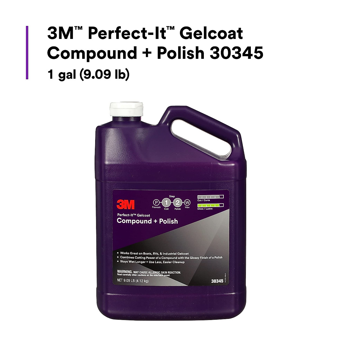 Perfect-It 3M Gelcoat Compound + Polish 30345, Professional Grade, 1 gal (9.09 lb), White