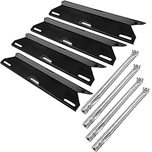 Yiming Grill Replacement Parts for Charmglow 4 Burner 720-0304, Nexgrill 720-0304, Permasteel PG-50400-S, Gas Grill Stainless Steel Burner and Porcelain Heat Plate Tent, Burner Cover.