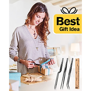 Fine Cooking Tweezers Set, Professional Stainless Steel Food Tongs, Kitchen Black Long Chef Tweezer for Cooking, Plating, Decorating and BBQ (BLACK, 10 inch)