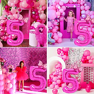 Cadeya Bow Number 5 Birthday Balloons, 40”Hot Pink Aluminum Foil Balloons for Girl 5th Birthday Party, Kids Theme Party Decoration Supplies