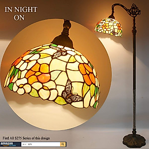 WERFACTORY Tiffany Floor Lamp Butterfly Amber Stained Glass Arched Lamp 12X18X64 Inches Gooseneck Adjustable Corner Standing Reading Light Decor Bedroom Living Room S275 Series