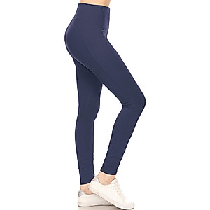 Leggings Depot Women's High Waisted ActiveFlex Leggings Pants (W/Pockets-Full Length, Navy, XL)