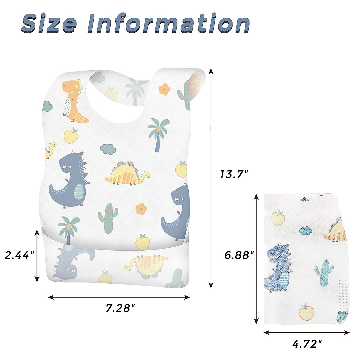 AutoTime Disposable Baby Bibs 8x13.7'' Large with Crumb-Catcher, Baby Travel Essential Reusable Fastener Baby Bibs for Boys Girls 20 Count Non-Woven Bibs for Toddler