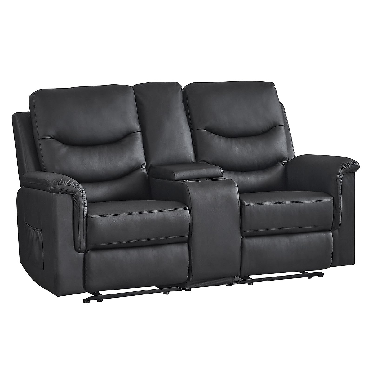 Consofa 68'' Reclining Loveseat, Reclining Loveseat with Console, PU Leather Manual Recliner Loveseat, Double Recliner Loveseat with Cup Holder and Side Pocket for Living Room