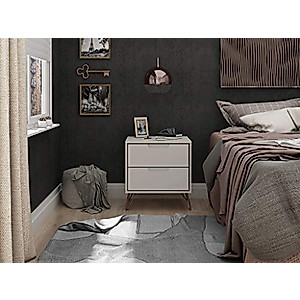 Manhattan Comfort Rockefeller Nightstand with Drawers, Mid Century Modern Bedside Table, Minimalist Display and Storage Organizer, Ideal for Bedroom and Living Room, Off-white