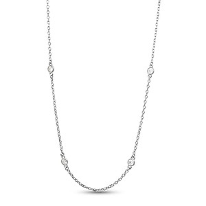 SAVEARTH DIAMONDS 2.9MM Round Cut Moissanite Diamond Lab Created Bezel Set Yard Station 36" Long Chain Necklace In 14k White Gold Over Sterling Silver Jewelry (G-H Color, 1.60 Cttw)